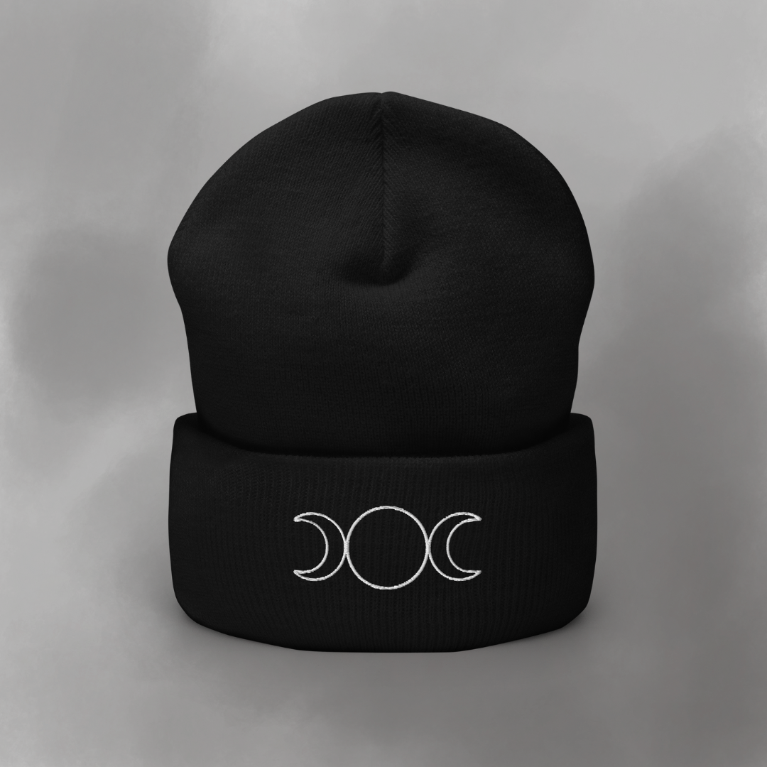 Triple Moon Goddess Beanie – Obsidian Nuit